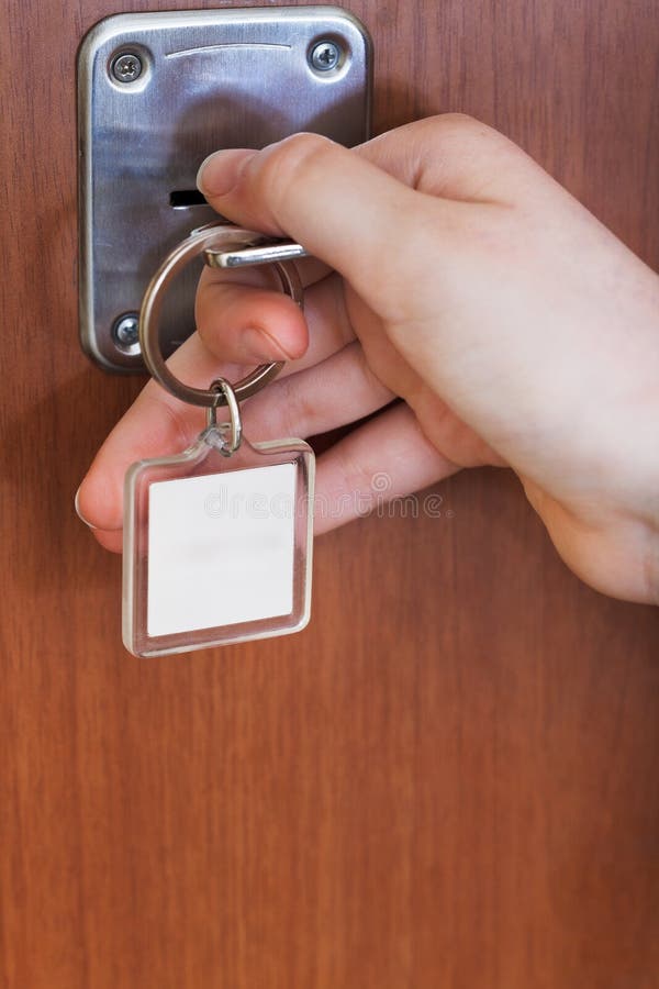 Opening House Door by Key with Blank Keychain Stock Photo - Image of ...