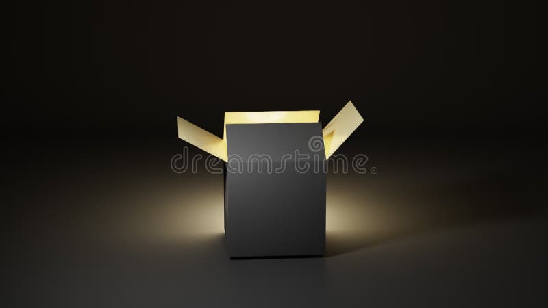 Opening Magic Box with Golden Glow and Light Inside. Surprise Idea ...