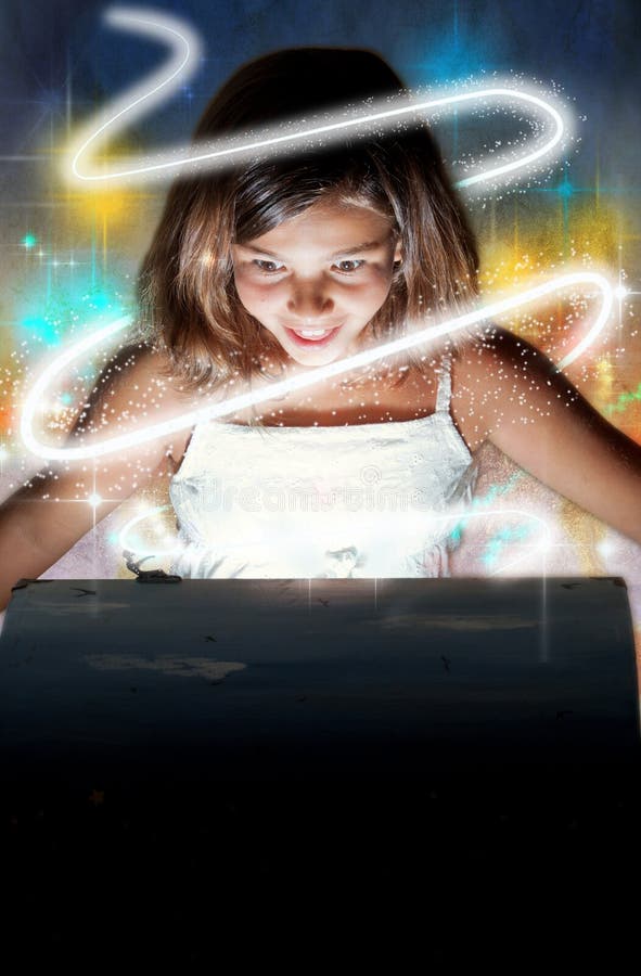 Opening the magic chest stock image. Image of beauty - 20762729