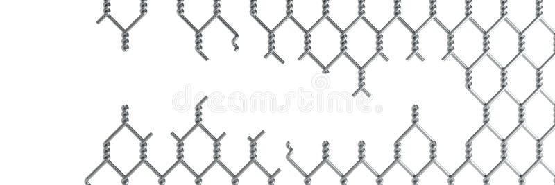 Opening in Metallic Fence Isolated on White, Steel Grid or Net with ...