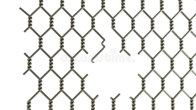 Opening in Metallic Fence Isolated on White, Steel Grid or Net with ...