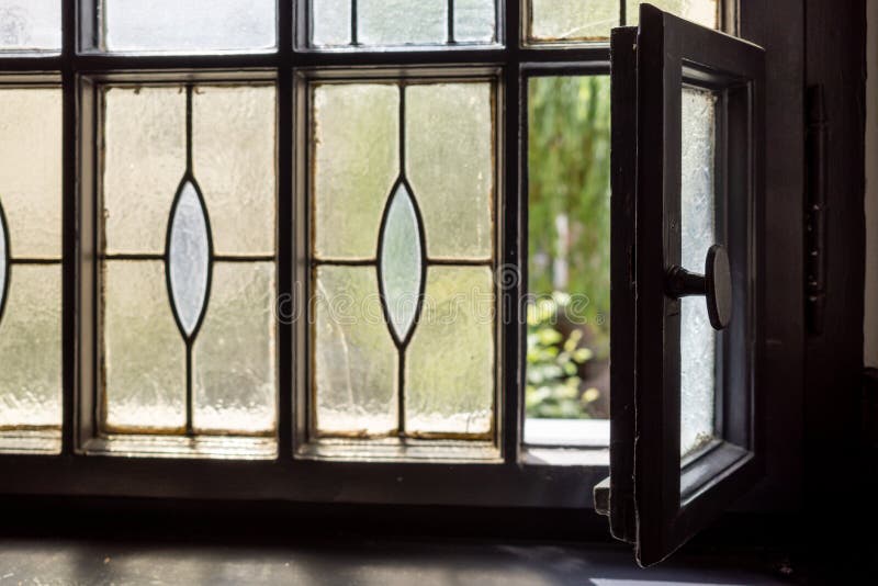 Opening Old Classical Vintage Window at Staircase. Stock Photo - Image ...
