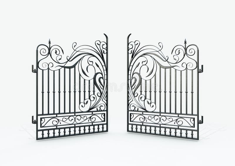 Open Ornate Gates and Wall stock illustration. Illustration of plaster ...