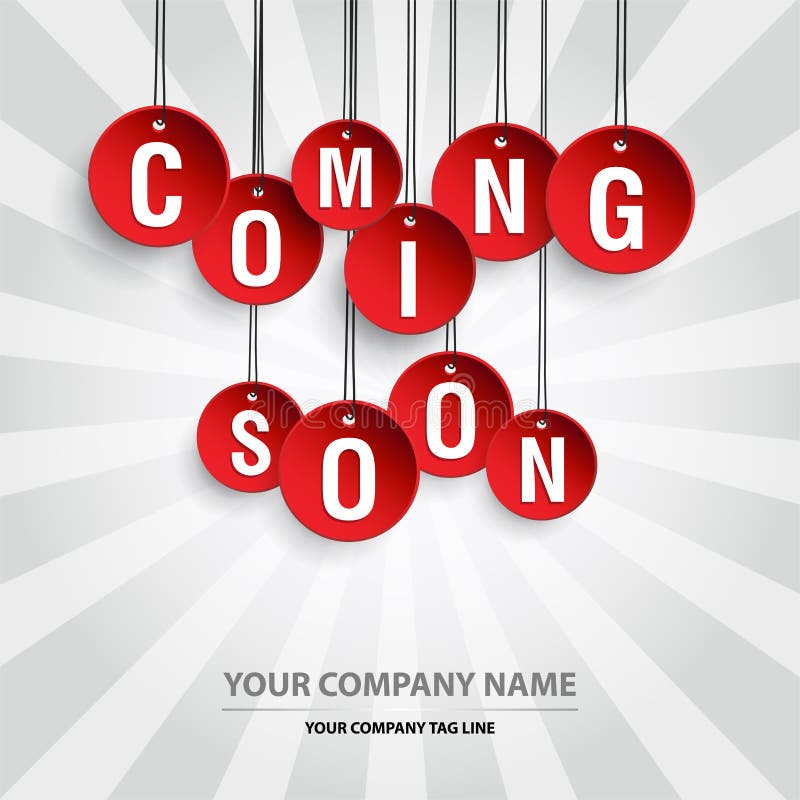 Coming Soon Banner Red Color of 3D Hanging Plates on Grey Background ...