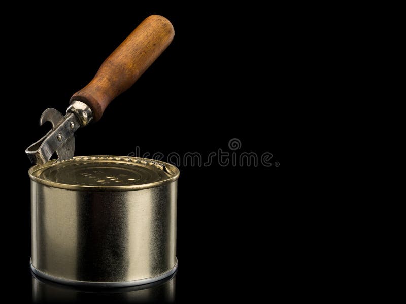 Opening of Tin Can by an Old Can Opener Stock Image - Image of close ...