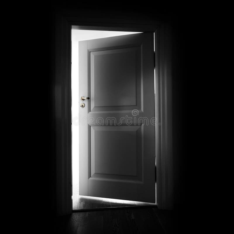 Opening White Door in a Dark Room Stock Image - Image of background ...