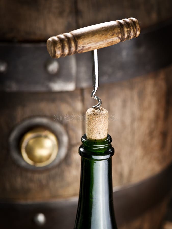 Opening of a Wine Bottle with Corkscrew. Stock Photo - Image of process ...