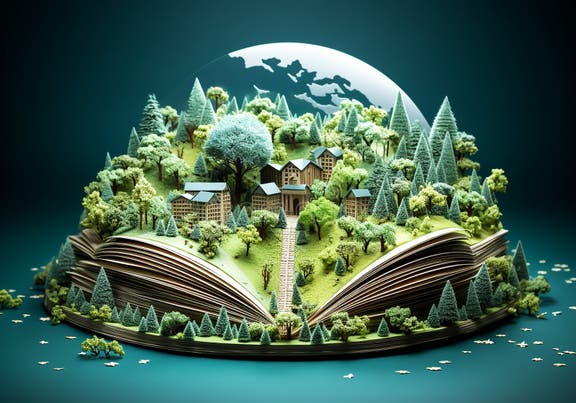 Opens Book with Forest Inside and Earth Globe. Earth S Day. Concept of ...