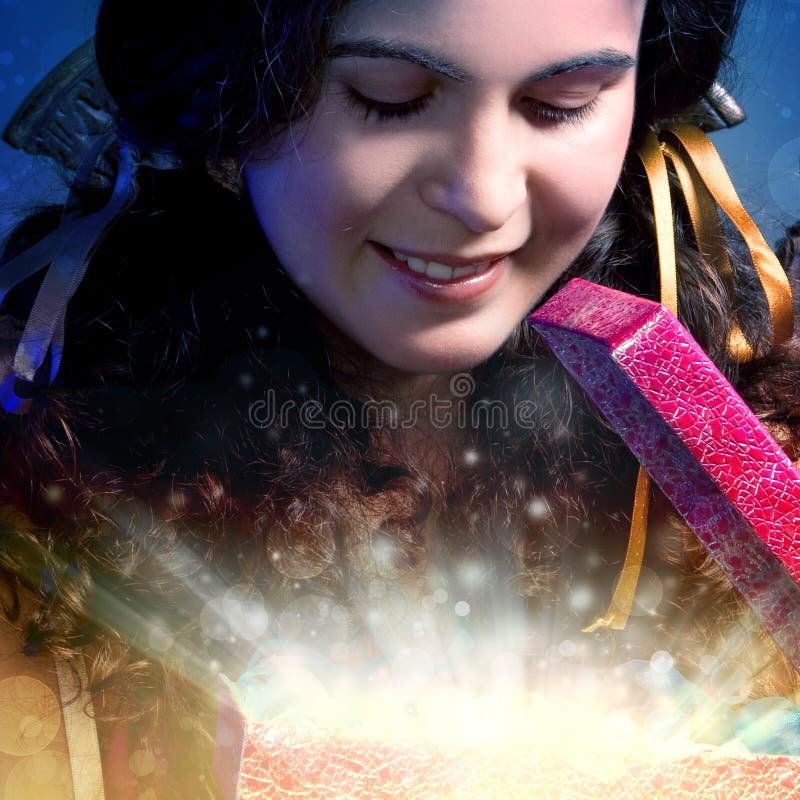 Opens a Christmas Magic Gift Stock Photo - Image of person, celebratory ...