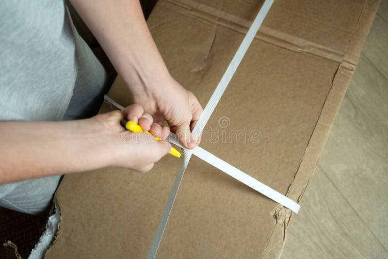 Opens and Unpacks a Cardboard Box Stock Photo - Image of packing, bond ...