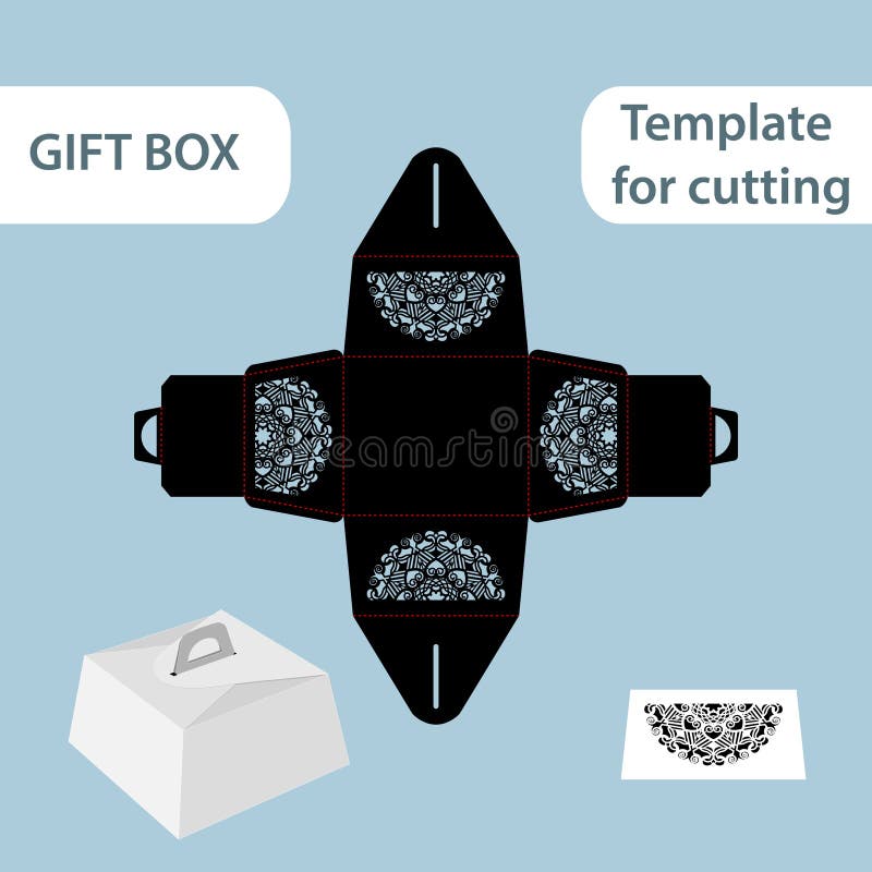 Openwork Gift Paper Box with a Handle, Lace Pattern, Assembly without ...