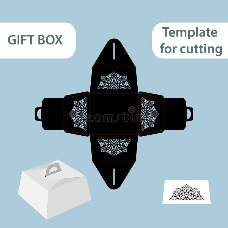 Openwork Gift Paper Box with a Handle, Lace Pattern, Assembly without ...