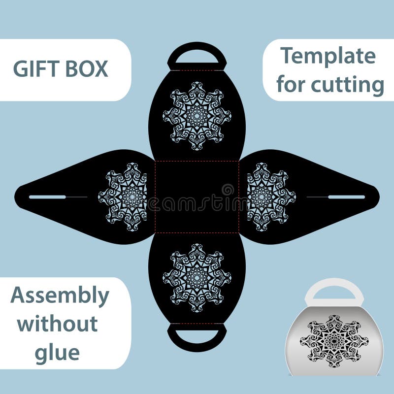 Openwork Gift Paper Box with a Handle, Lace Pattern, Assembly without ...