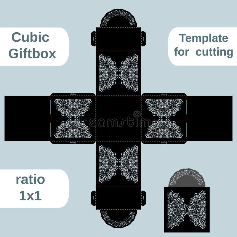 Openwork Gift Paper Box with a Handle, Lace Pattern, Cut Out Template ...
