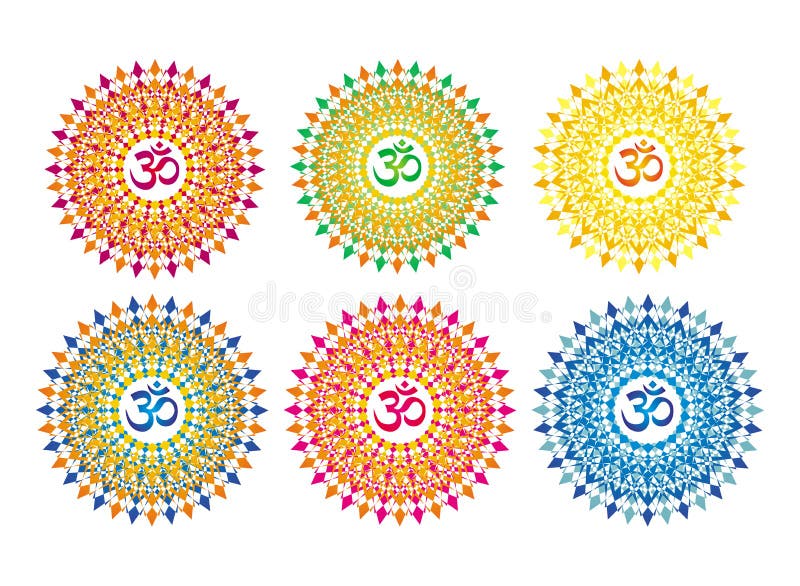 4 Mandalas with the Aum / Om / Ohm Sign in the Center. Vector Drawing ...