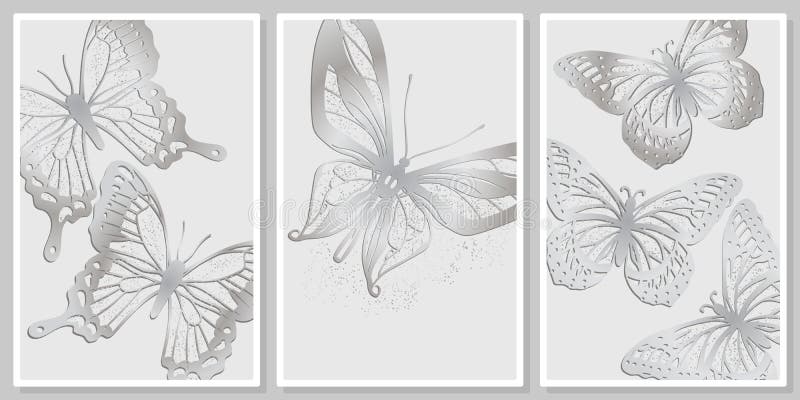 Openwork Silver Butterflies on a Light Gray Background Stock ...