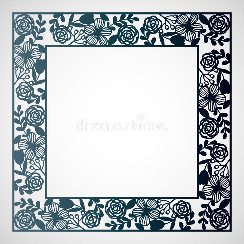 Openwork Square Frame with Floral Pattern. Laser Cutting Template ...