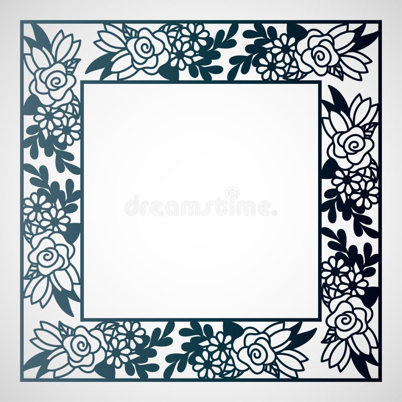 Openwork Square Frame with Floral Pattern. Laser Cutting Template ...