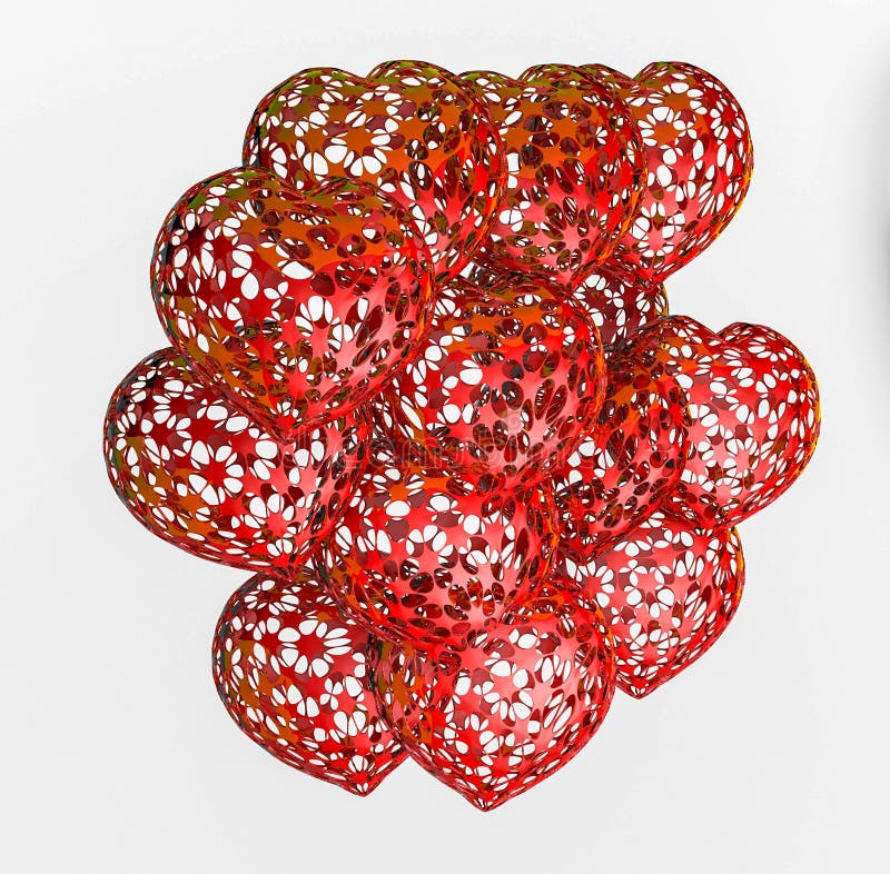 Three-dimensional Model of Hearts on a White Background. 3D Rendering ...