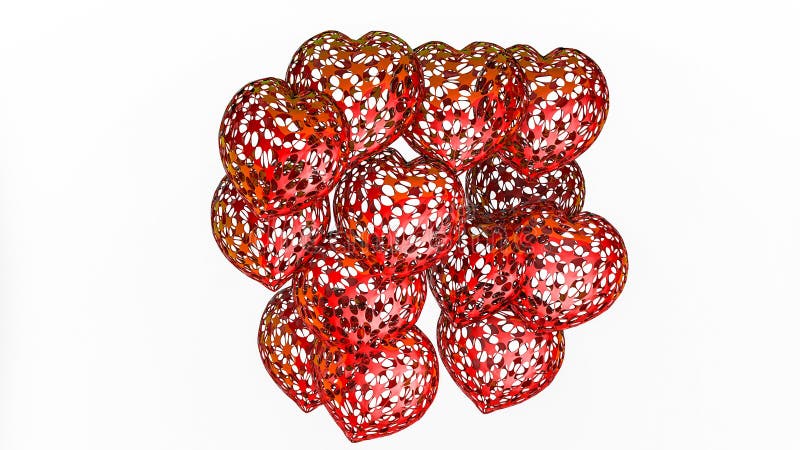 Three-dimensional Model of Hearts on a White Background. 3D Rendering ...