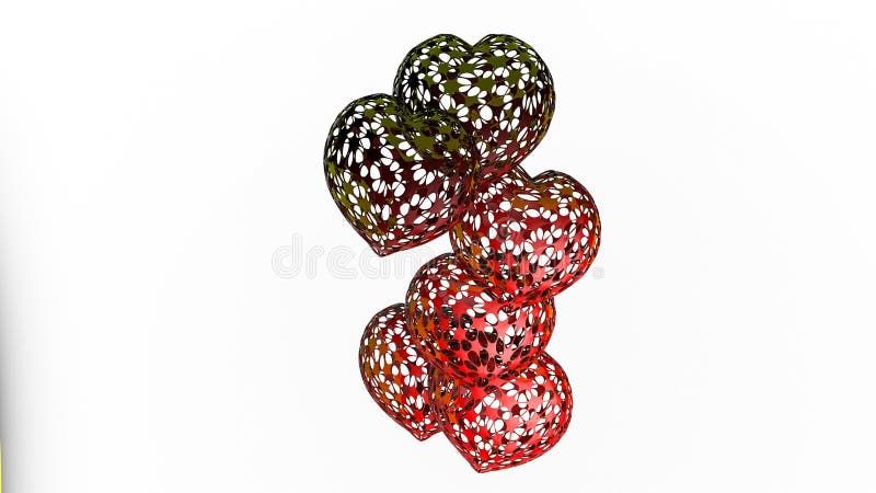 Three-dimensional Model of Hearts on a White Background. 3D Rendering ...