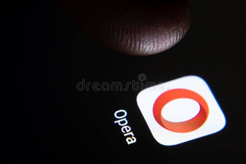 Opera Browser App Icon on the Smartphone Screen and Finger Launching it ...