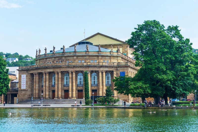 Opera Building of the Stuttgart State Theater. View from Lake Eckensee ...