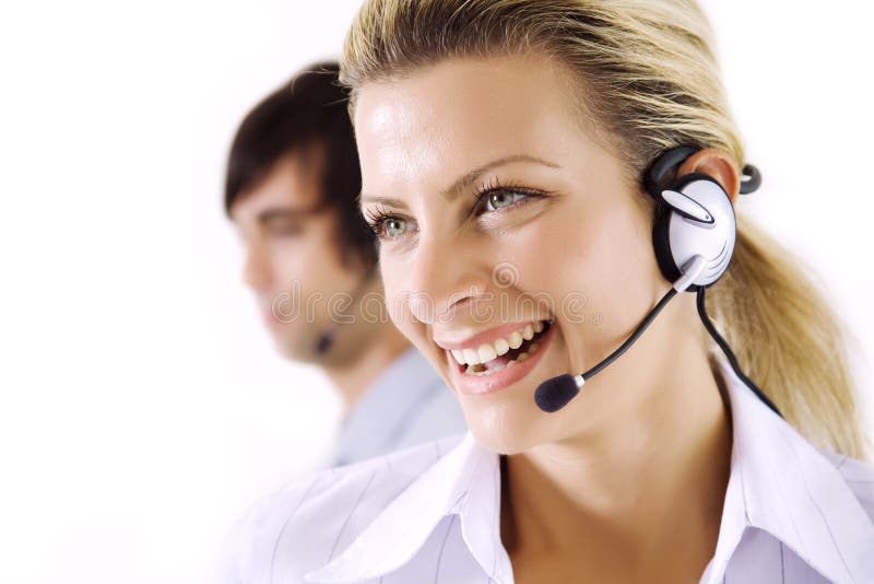 Operadores felices imagen de archivo. Imagen de cliente - 4134117