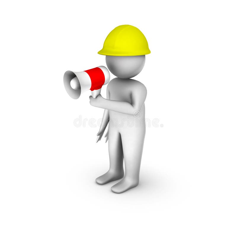 Operaio 3d con il megafono illustrazione di stock. Illustrazione di ...