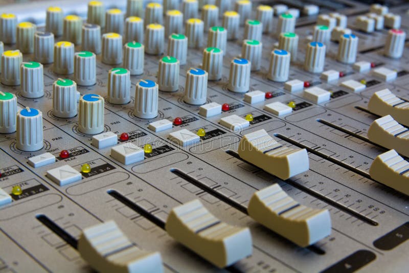Operating of the Audio Mixer. Close-Up View. Stock Image - Image of ...