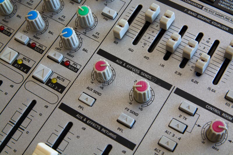 Operating of the Audio Mixer. Close-Up View. Stock Image - Image of ...