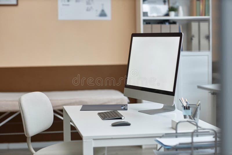 Operating Computer on Desktop in Doctors Office Stock Image - Image of ...