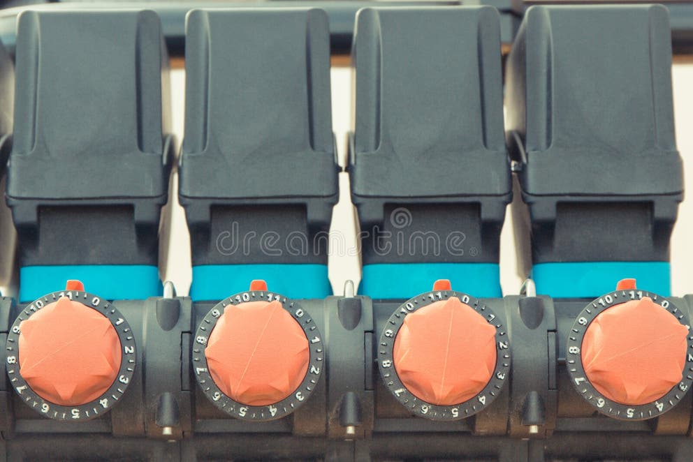 Operating Control Buttons or Knobs in Industrial Machine. Technology ...