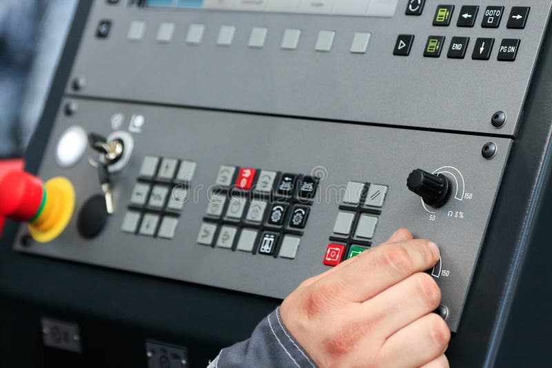 Operating the Controls of CNC Machine Stock Image - Image of lathe ...