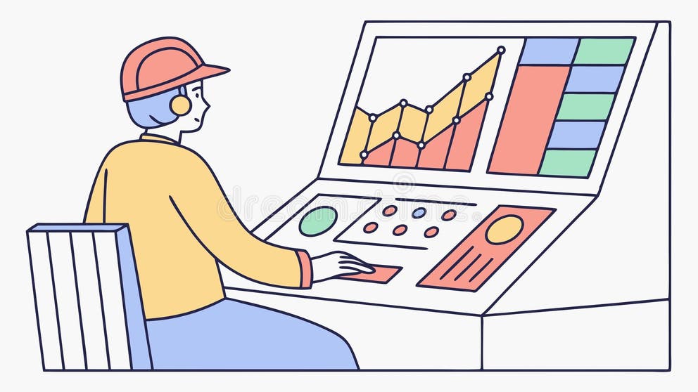 Operating the Controls, a Person Manages Complex Systems. Vector Design ...