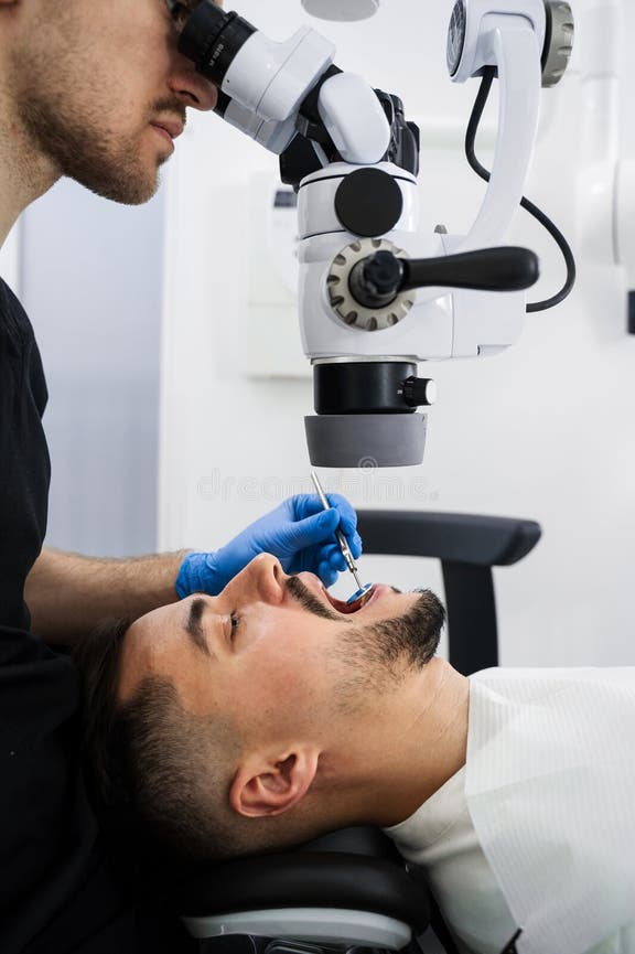 Operating Dental Digital Microscope Working Process. Dentist Uses ...