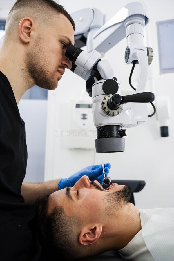 Operating Dental Digital Microscope Working Process. Dentist Uses ...