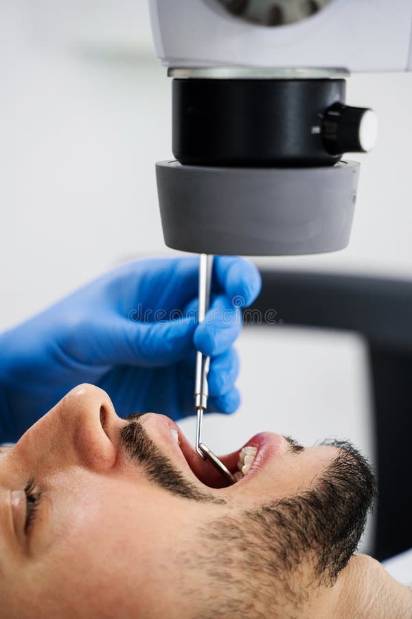 Operating Dental Digital Microscope Working Process. Dentist Uses ...