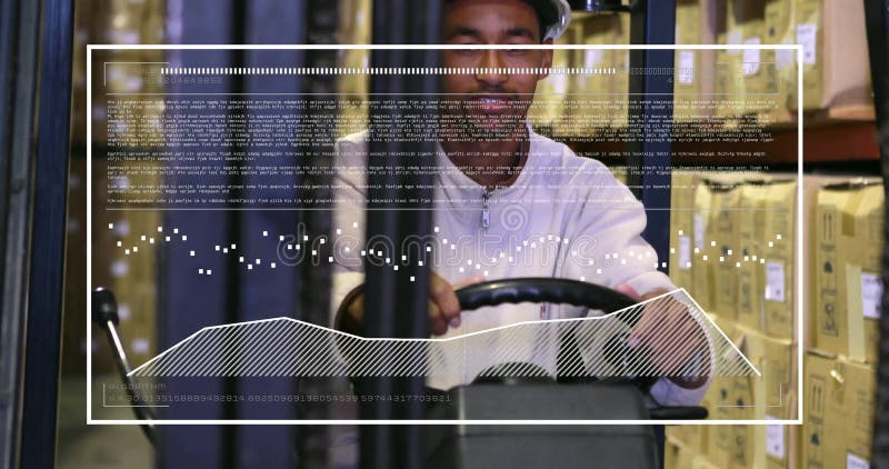 Operating Forklift in Warehouse, Worker with Data Processing Animation ...