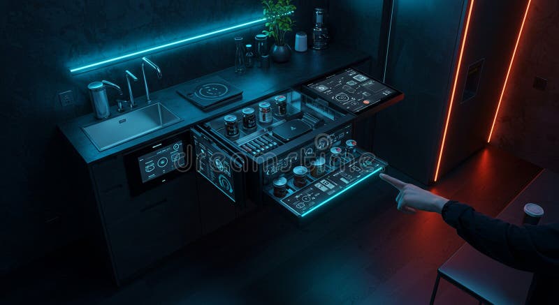 Smart Kitchen of the Future Stock Illustration - Illustration of drawer ...