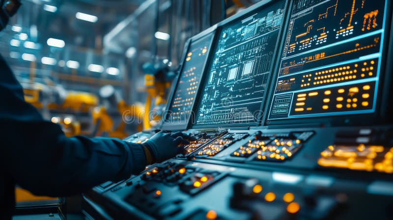 Operating High-tech Control Panels in a Modern Industrial Facility at ...