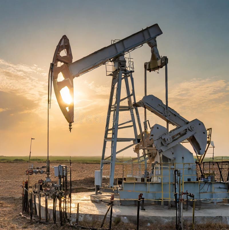 Operating Oil and Gas Well Contour, Outlined on Sunset Stock Image ...