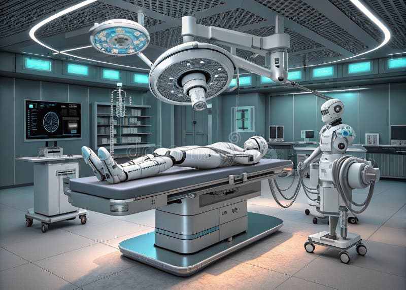 The Operating Room of the Future, a Sci-fi Hospital Room, the Staff are ...