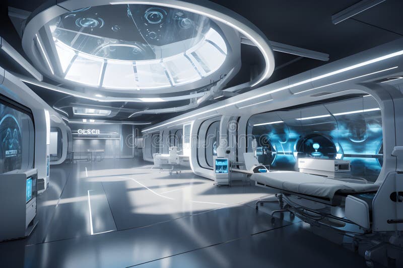 Operating Room in the Hospital of the Future. Blu Filter. Generation AI ...