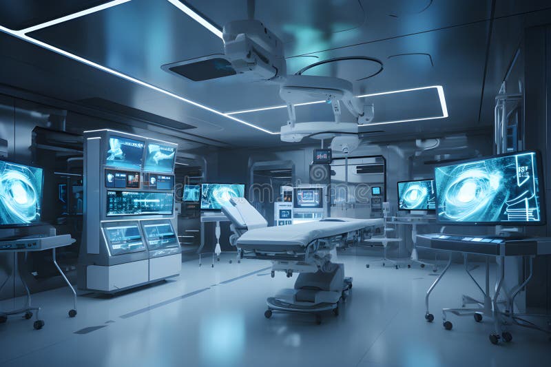 Operating Room in the Hospital of the Future. Blu Filter. Generation AI ...