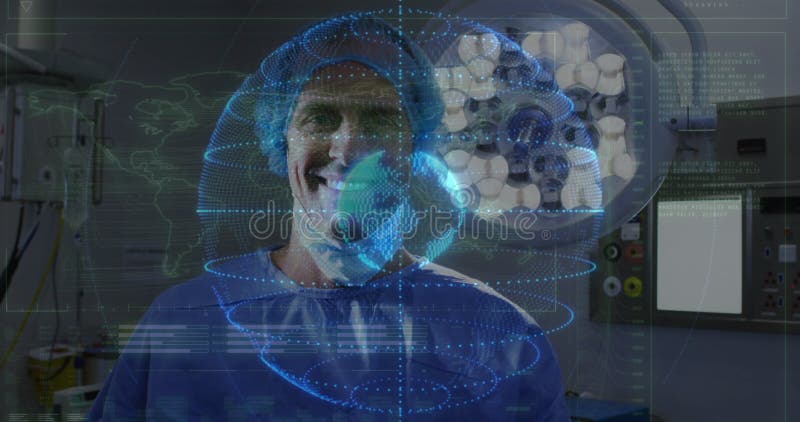 In Operating Room, Surgeon Interacting with Digital Brain Animation ...