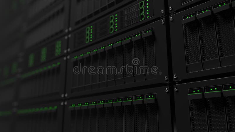 Operating Server Racks with Green LED Lights. CGI Stock Image - Image ...