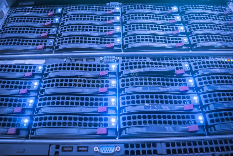 Storage Servers Installed in the Rack of the Server Room Stock Photo ...