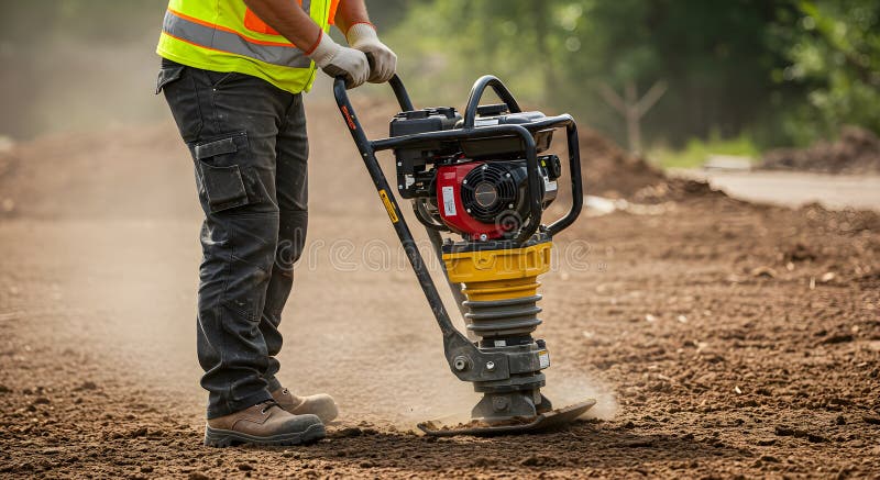 Operating Soil Compactor on Dirt Surface for Construction Project Stock ...