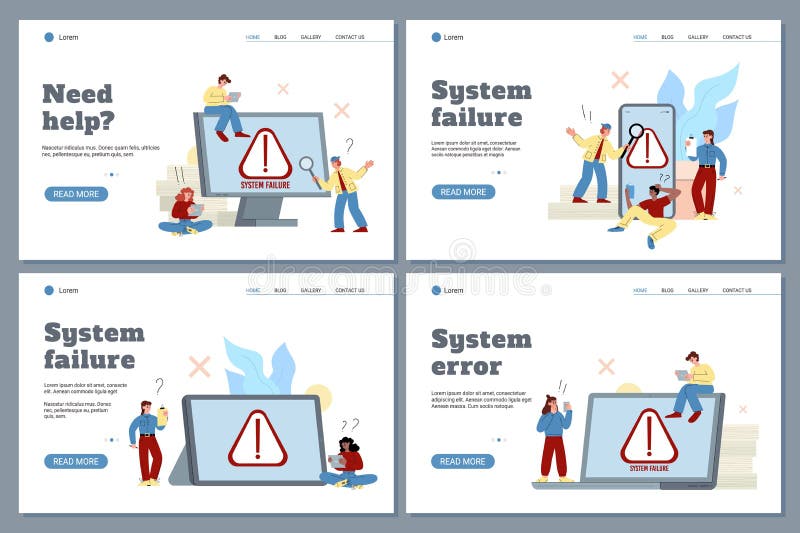 System Error or Failure Website Banner Mockup, Flat Vector Illustration ...